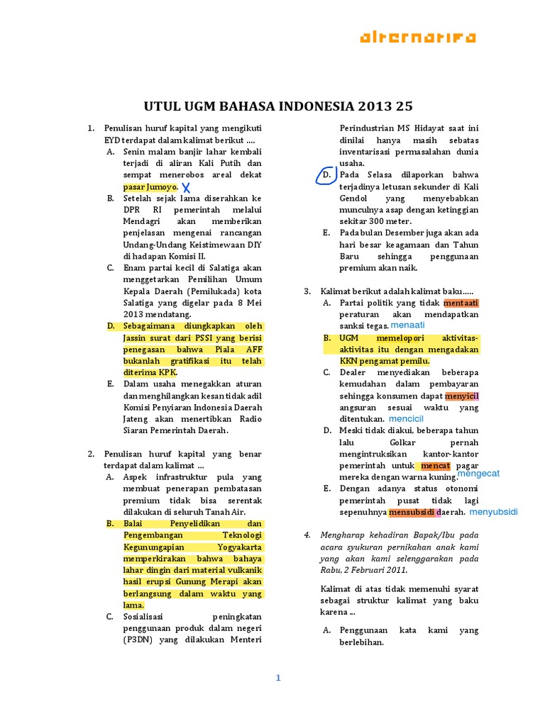 (SOAL) UTUL UGM Bahasa Indonesia 2013 | PDF
