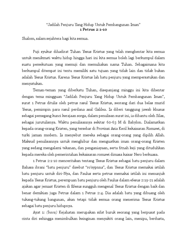 Jadilah Penjuru Yang Hidup Untuk Pembangunan Iman | PDF