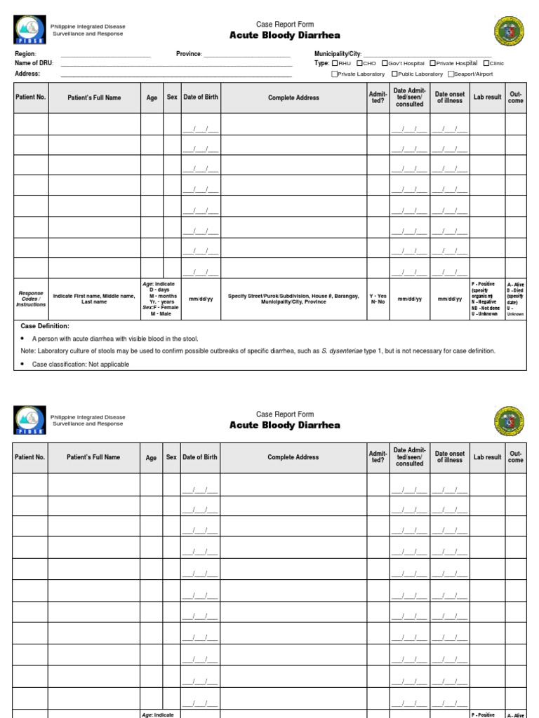 Acute Bloody Diarrhea Case Report Form | PDF | Diarrhea | Human Feces
