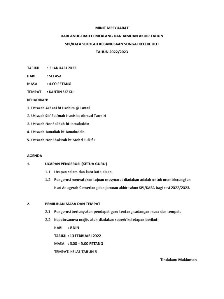 Minit Mesyuarat 2023 1 | PDF