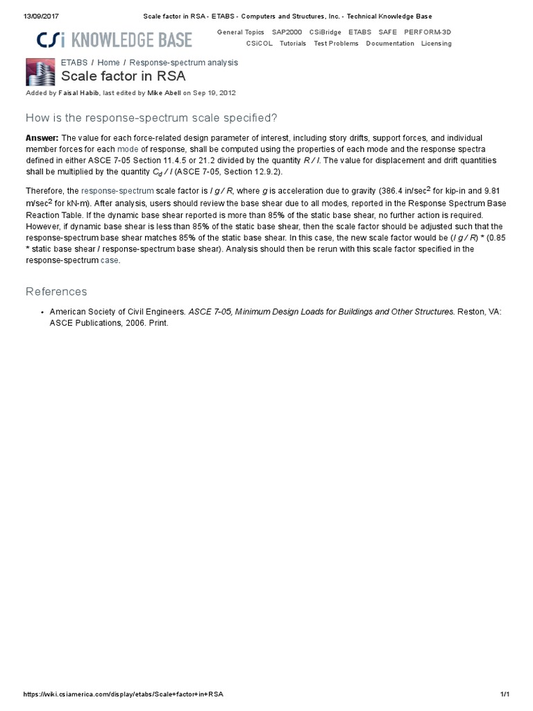 Scale Factor In Rsa Etabs Computers And Structures Inc Pdf