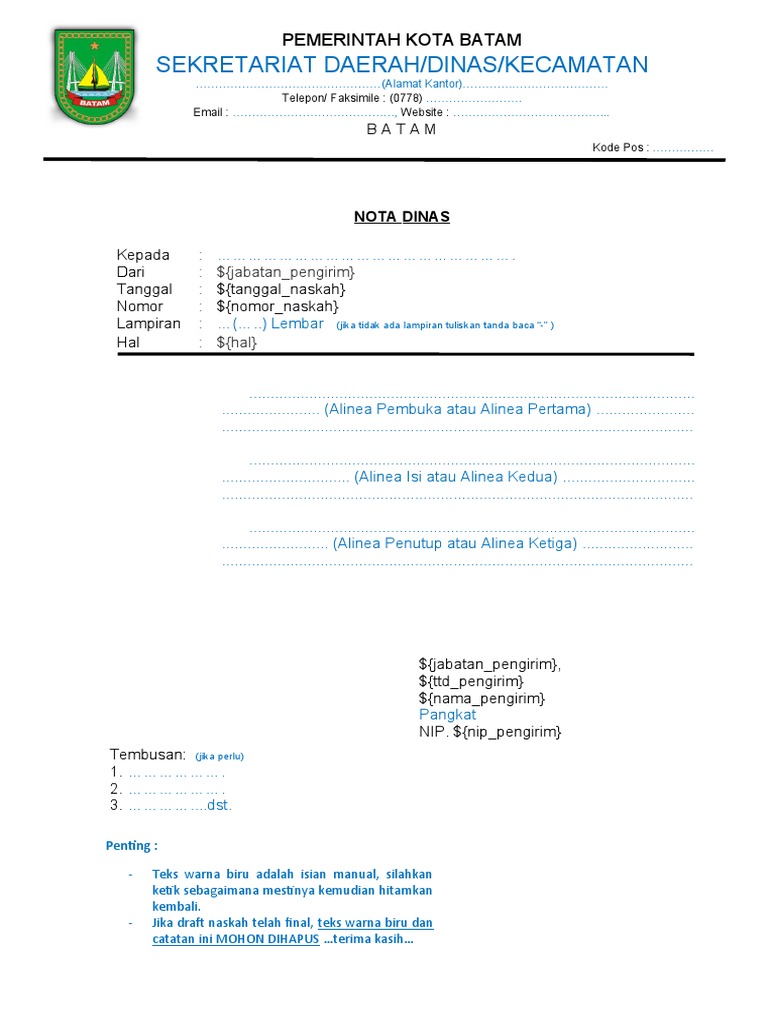 Contoh Format Nota Dinas Pemerintah | PDF