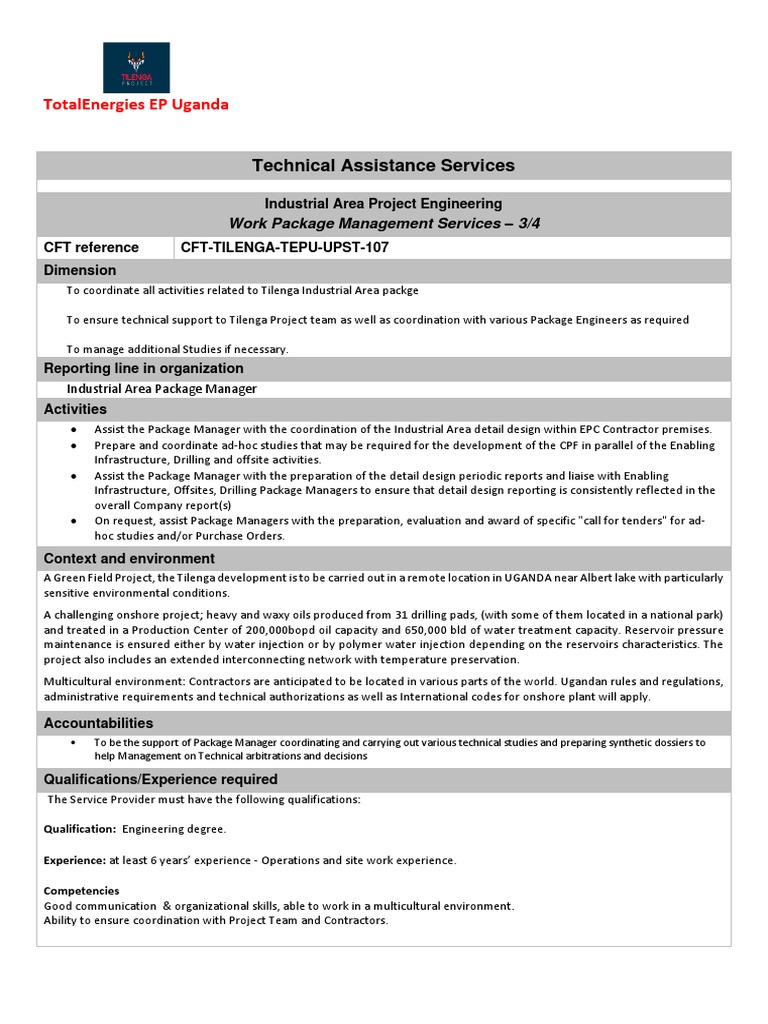 TotalEnergies Tilenga Project Support Services | PDF | Uganda | Oil Well