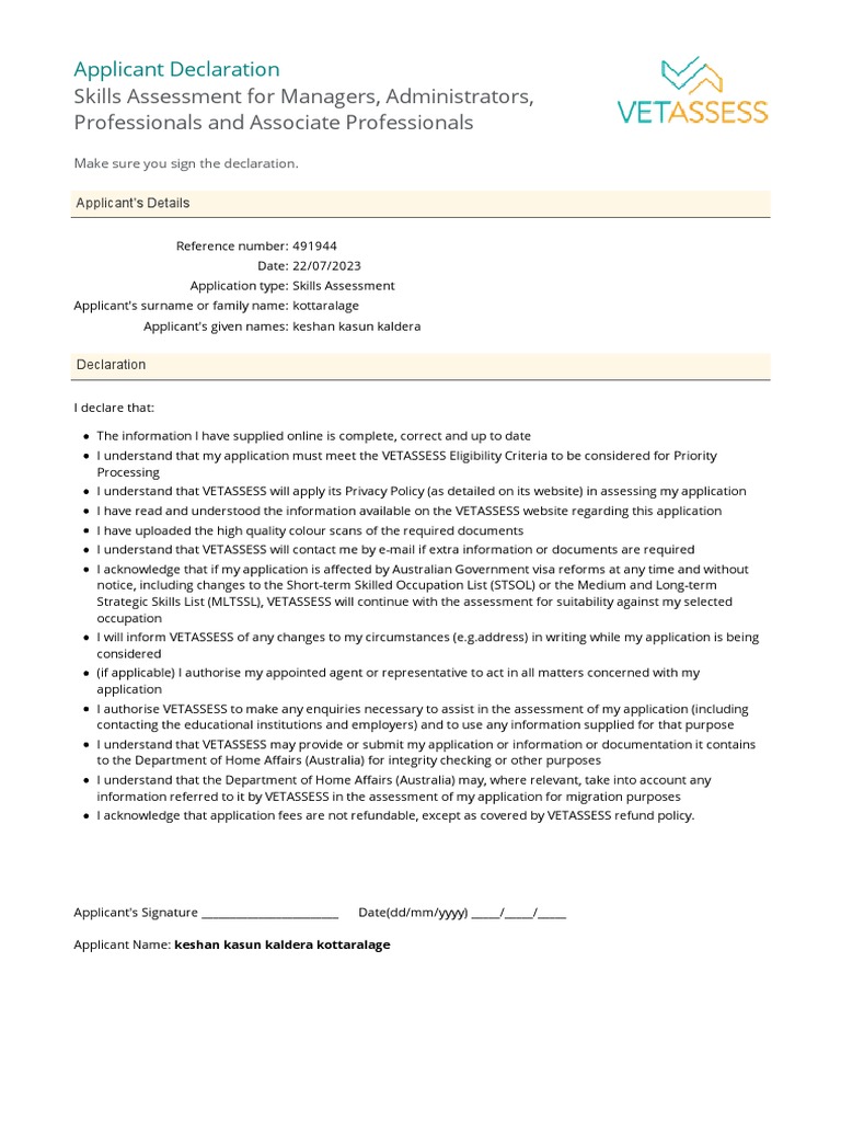 Applicant Declaration | PDF | Government