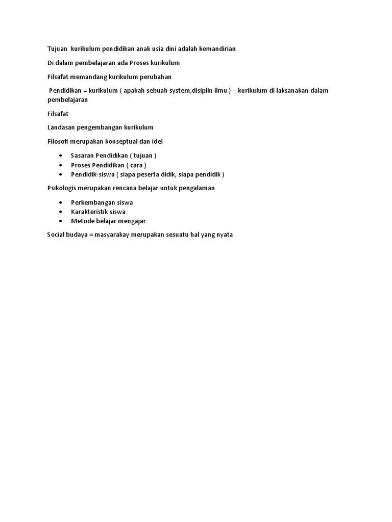Tujuan Kurikulum Pendidikan Anak Usia Dini Adalah Kemandirian | PDF