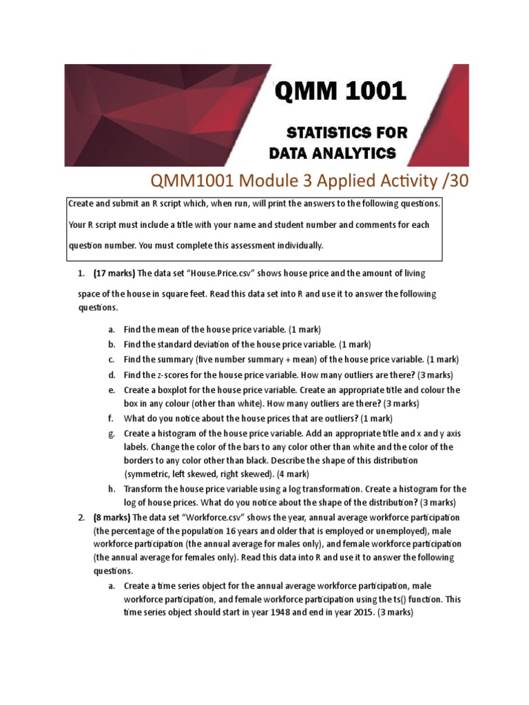 QMM1001 Module 3 (1) Applied Activity | PDF | Histogram | Skewness