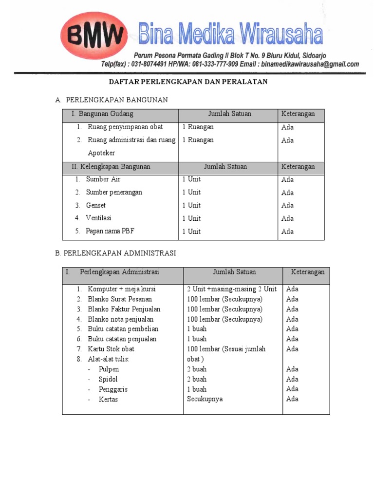 Daftar Perlengkapan PBF | PDF