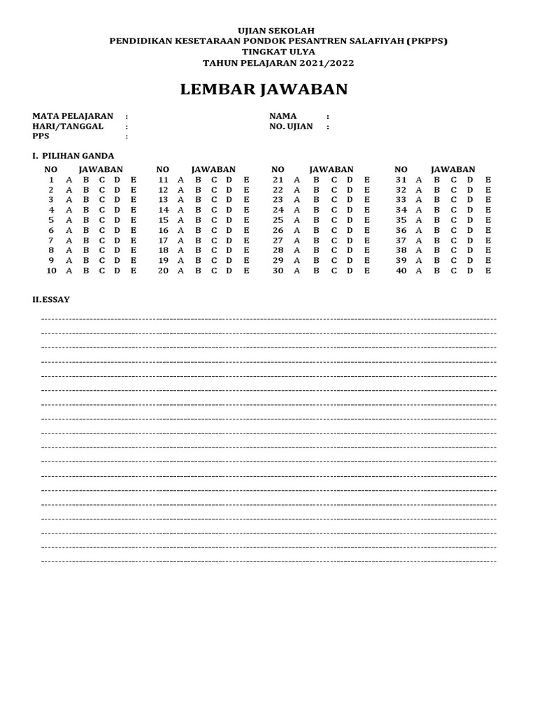 LEMBAR JAWABAN Wustha | PDF