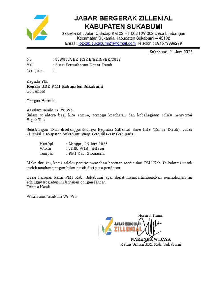 Surat Permohonan Donor Darah PMI | PDF