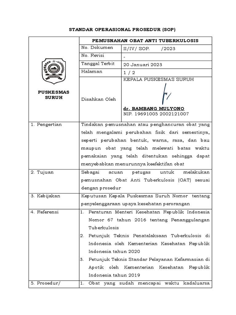 SOP Pemusnahan Obat Anti Tuberkulosis | PDF