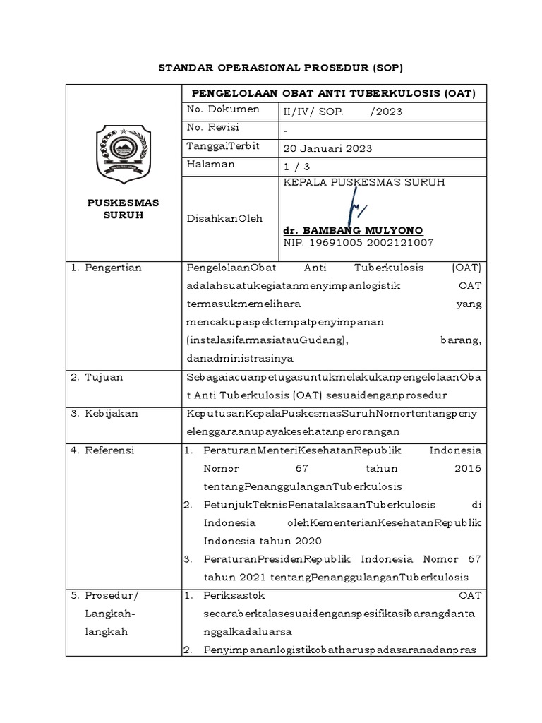Sop Pengelolaan Obat Oat Baru | PDF