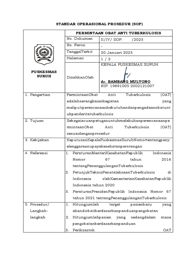 Sop Permintaan Obat Anti Tuberkulosis | PDF | Pengembangan Diri | Kesehatan Holistik