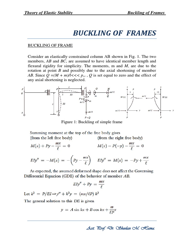 Buckling of Frames Theory of Elastic Stability | PDF | Buckling | Mechanics