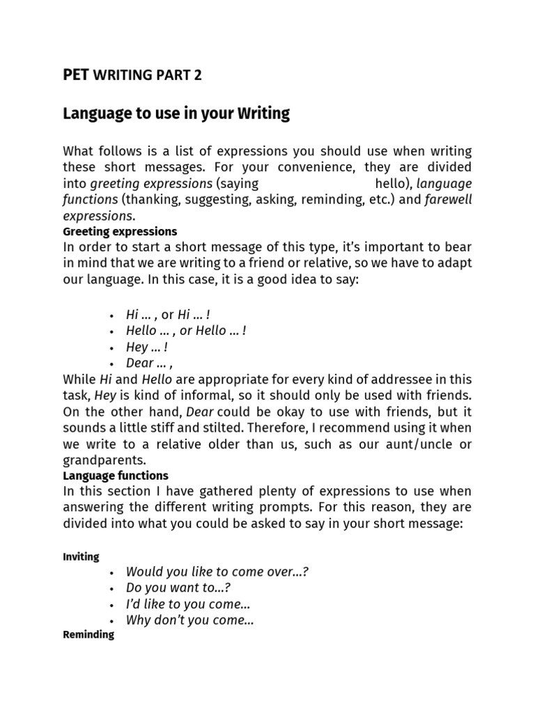 Pet Writing Part 2 - Functional Language | PDF