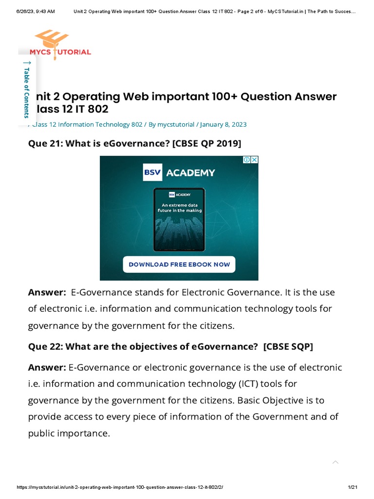 Unit 2 Operating Web Important 100+ Question Answer Class 12 IT 802 - Page 2 of 6 - MyCSTutorial ...