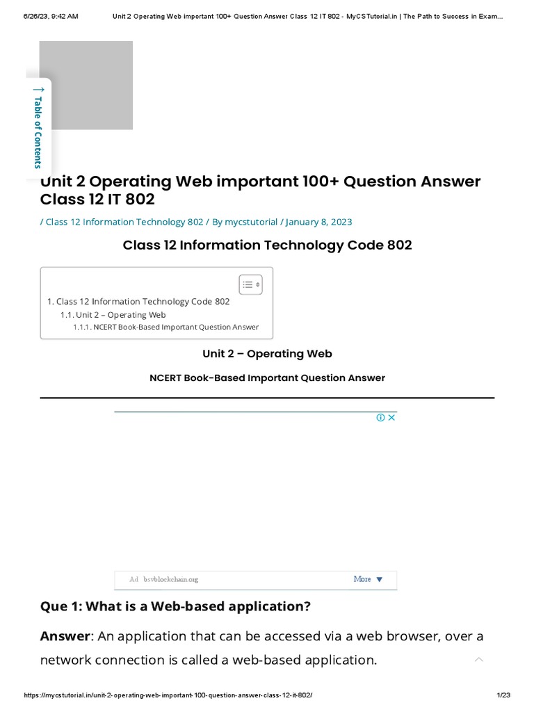 Unit 2 Operating Web Important 100+ Question Answer Class 12 IT 802 ...