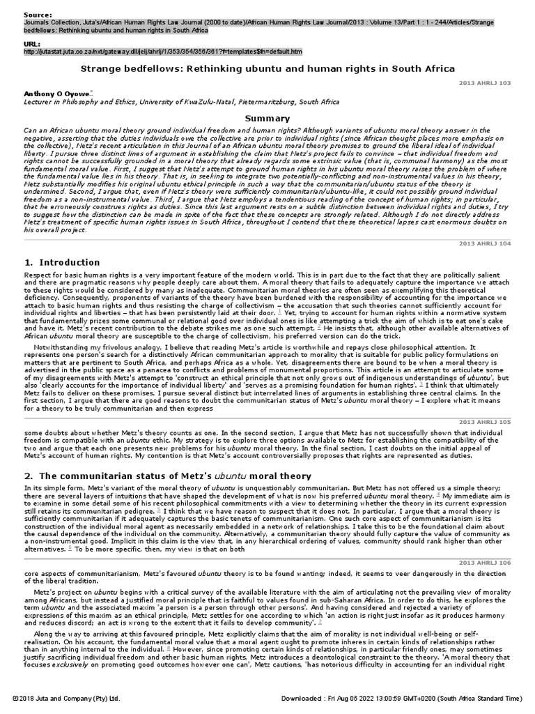 Ubuntu vs Human Rights in SA | PDF | Rights | Dignity
