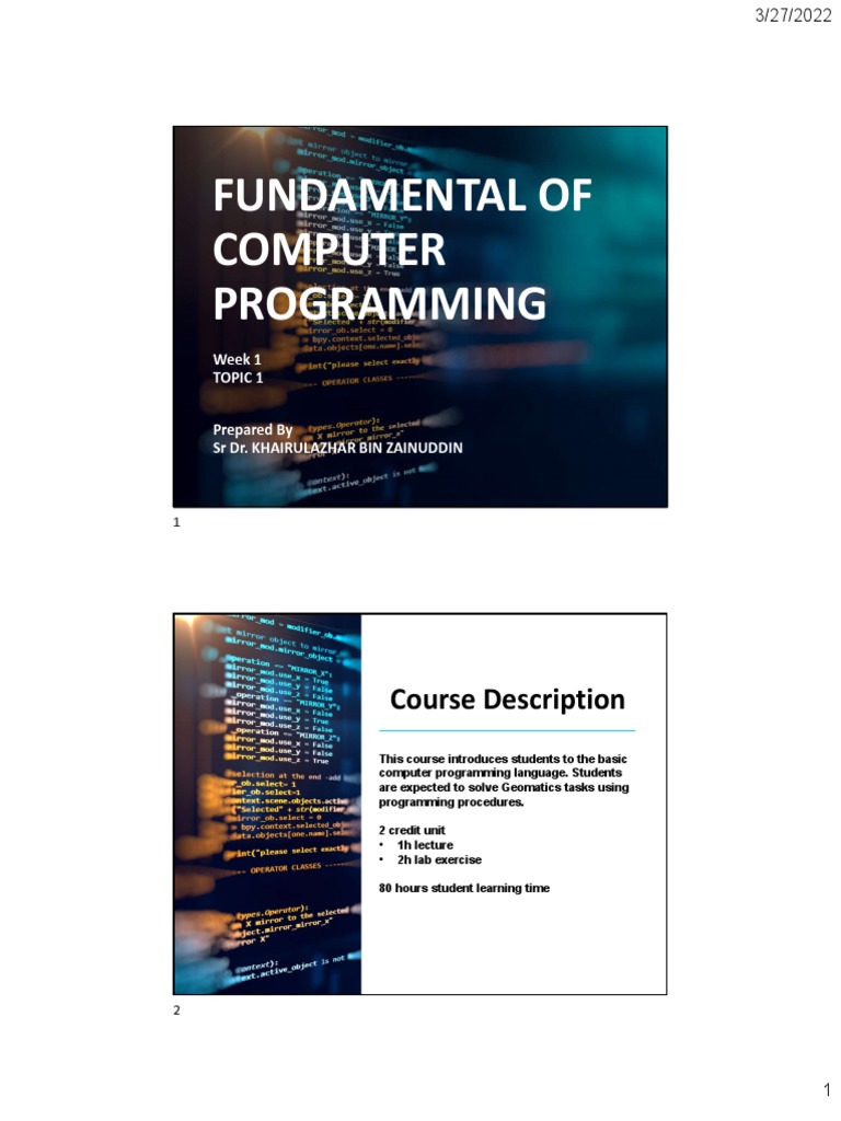 GSS110 Week1 Topic 1 Introduction | PDF | Programming | Computer Program