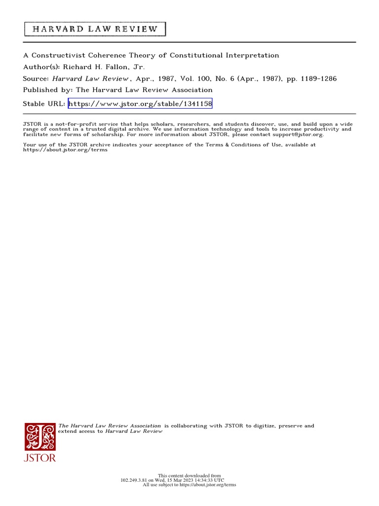 A Constructivist Coherence Theory of Constitutional Interpretation | PDF | First Amendment To ...