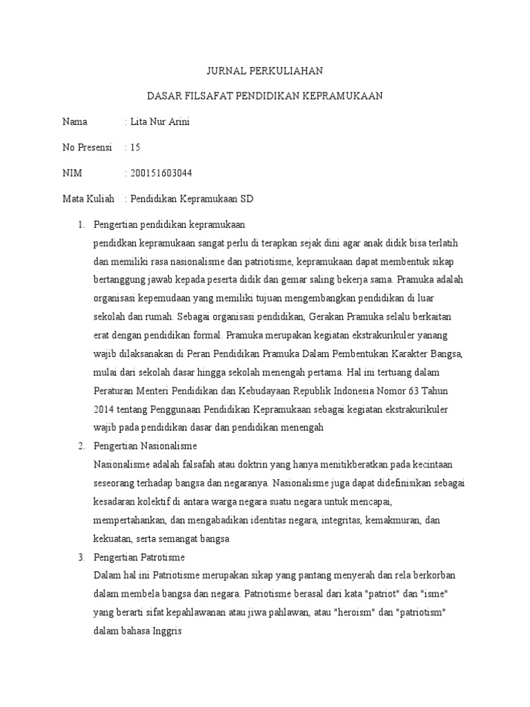 Jurnal Perkuliahan Pramuka 1 | PDF
