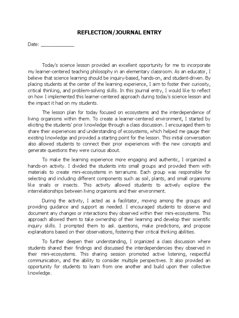 Reflection Journal Entry 3 | PDF | Critical Thinking | Learning