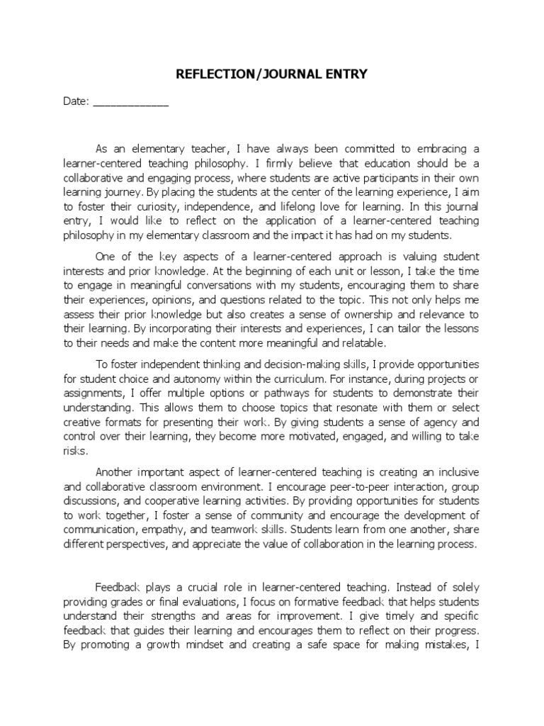 REFLECTION-JOURNAL-ENTRY-4 | PDF | Learning | Psychological Concepts