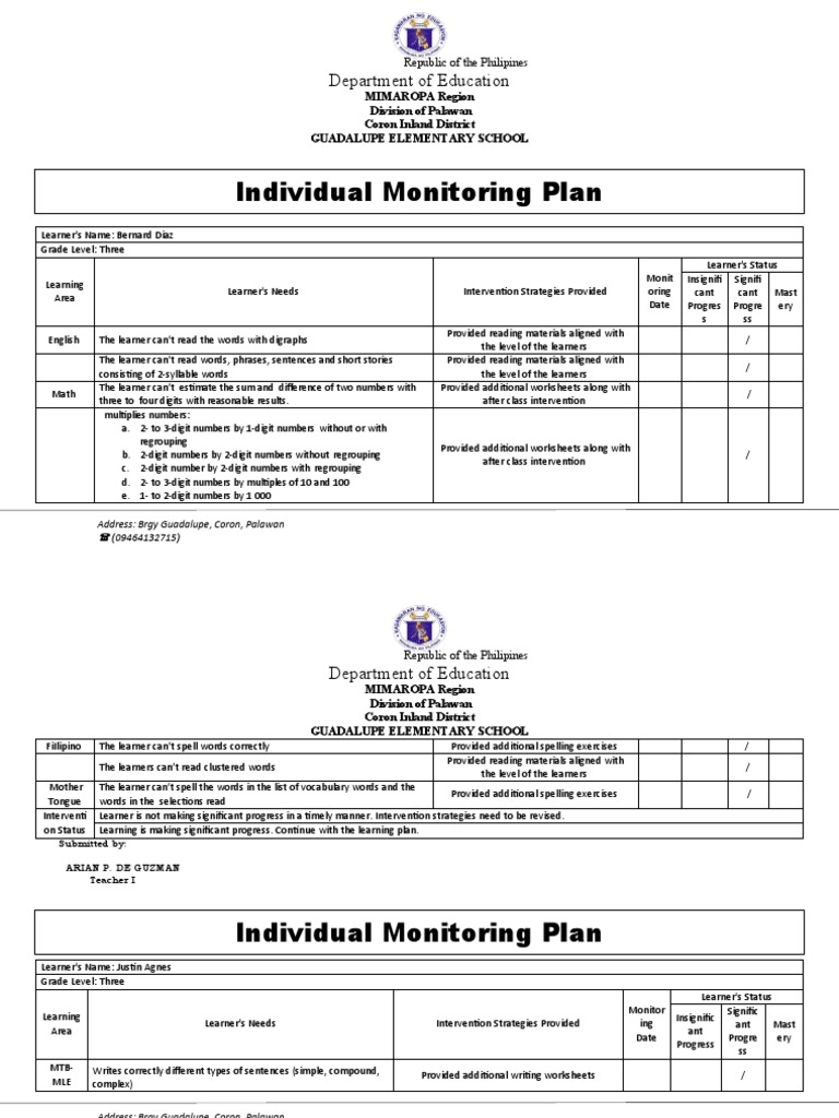 Individual Monitoring Plan | PDF | Psycholinguistics | Learning