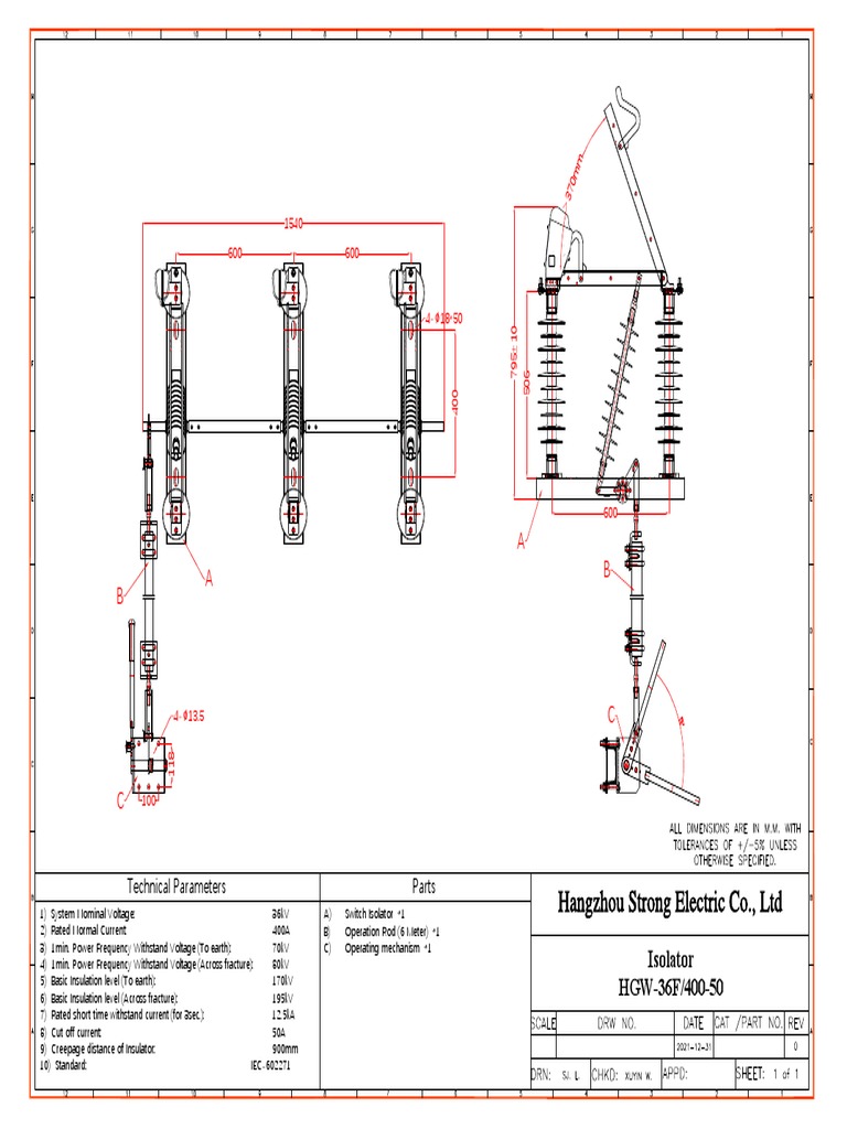 Drawing of Air Break Switch - 50 A - 33KV Including All Accessories | PDF | Insulator ...