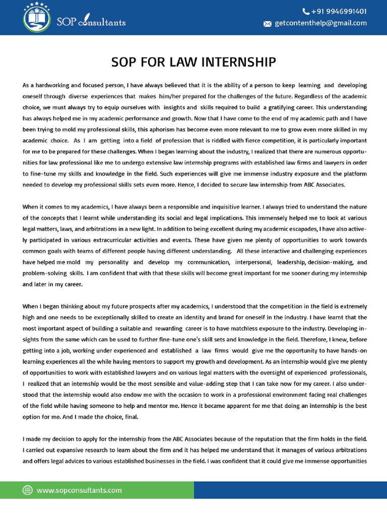 SOP For Law Internship | PDF