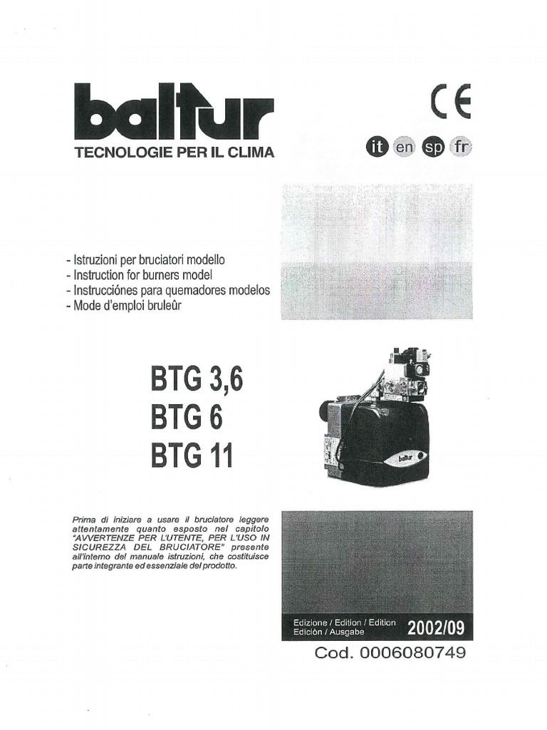 Quemador Baltur BTG 3,6!6!11 Manual de Instrucciones | PDF