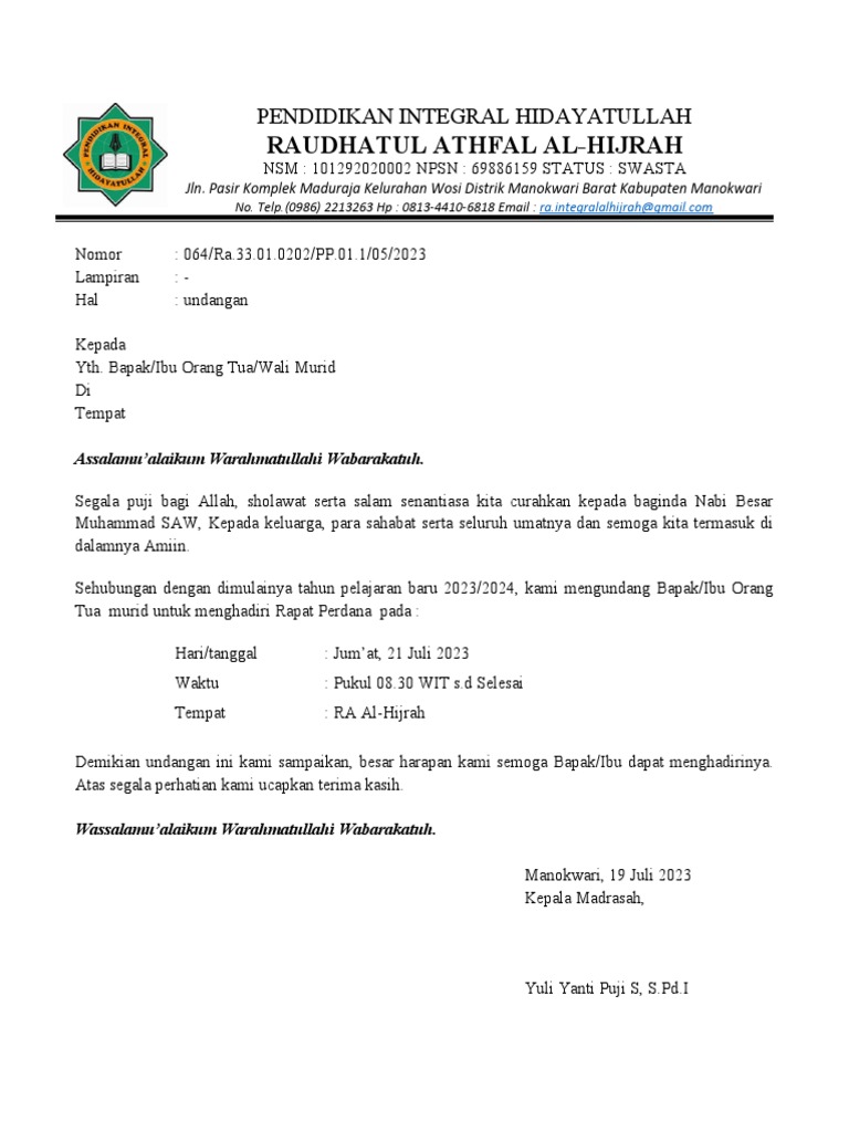 Undangan Rapat RA | PDF