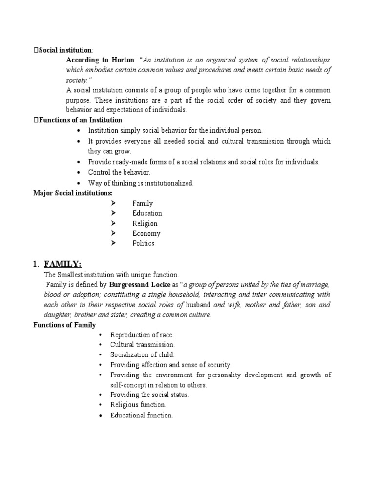 Social Institution | PDF | Family | Institution
