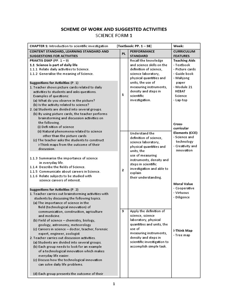 Scheme of Work and Suggested Activities Formula A pt3 KSSM Science Form ...