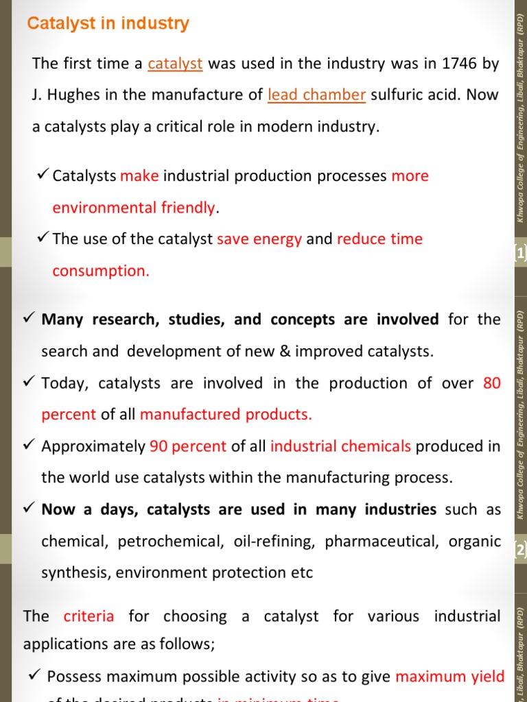 Lec 12 Catalyst in Industry | PDF | Catalysis | Sulfuric Acid