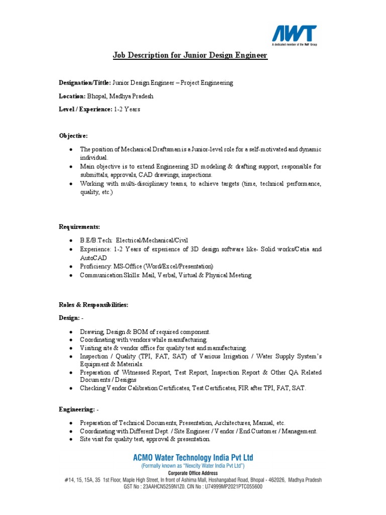 JD - Junior Design Engineer | PDF