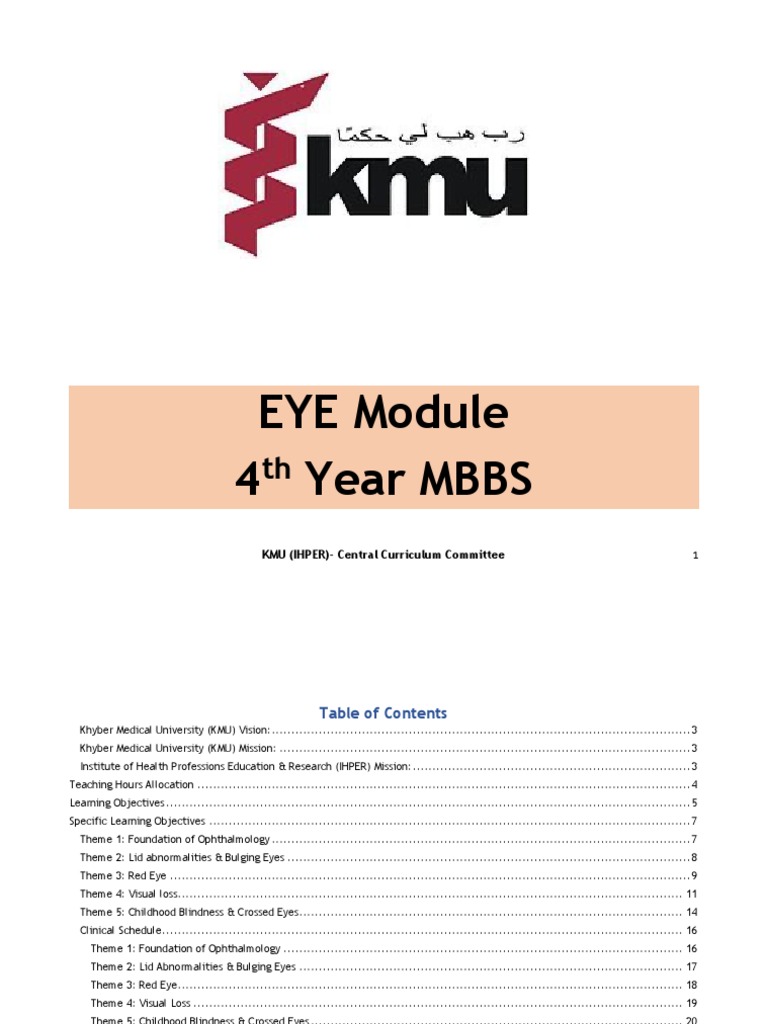 EYE Module 4 Year MBBS: KMU (IHPER) - Central Curriculum Committee | PDF | Glaucoma | Visual ...