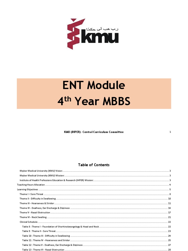 ENT Module 4 Year MBBS: KMU (IHPER) - Central Curriculum Committee ...