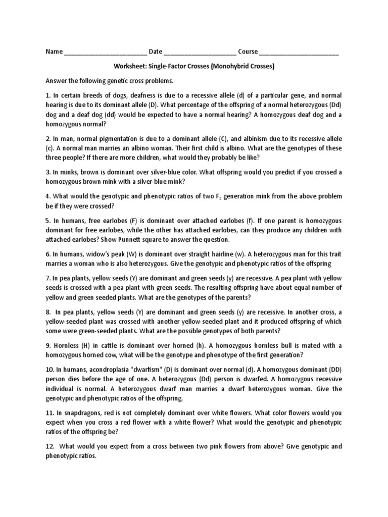 Genetics Lab 01 Monohybrid Crosses Pdf Dominance Genetics Zygosity