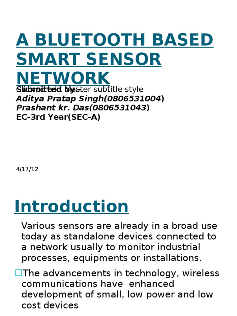 A Bluetooth Based Smart Sensor Network | PDF | Bluetooth | Wireless ...