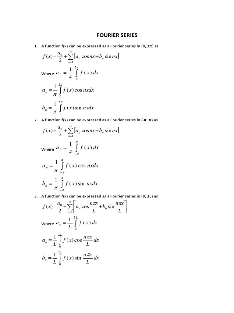 Ss..fourier Series Formulaes | PDF | Euclid | Combinatorics