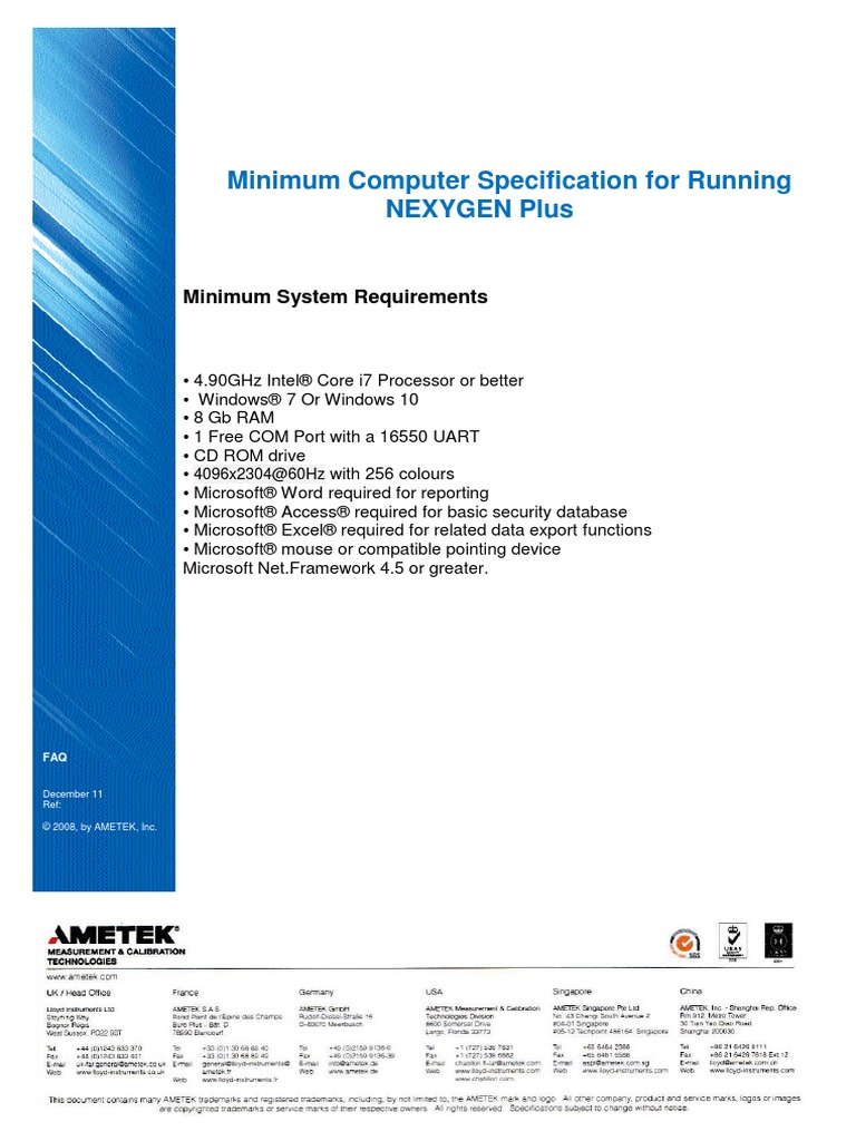 Minimum Computer Specification For Running NEXYGEN Plus | PDF