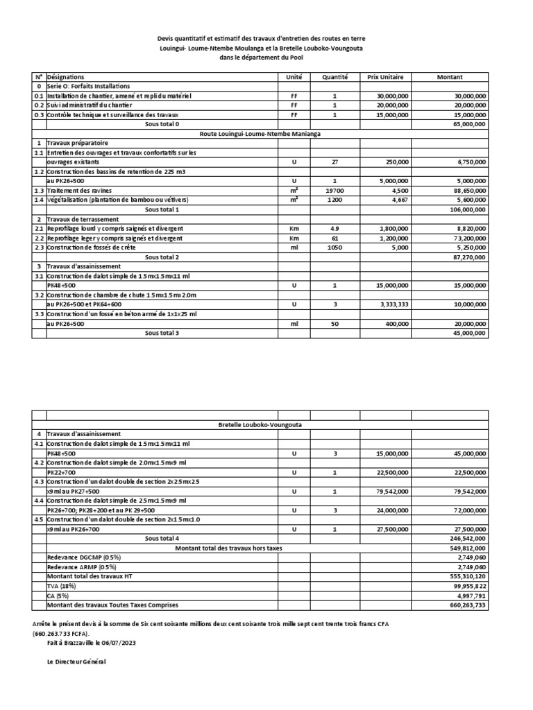 Devis Quantitatif Et Estimatif | PDF