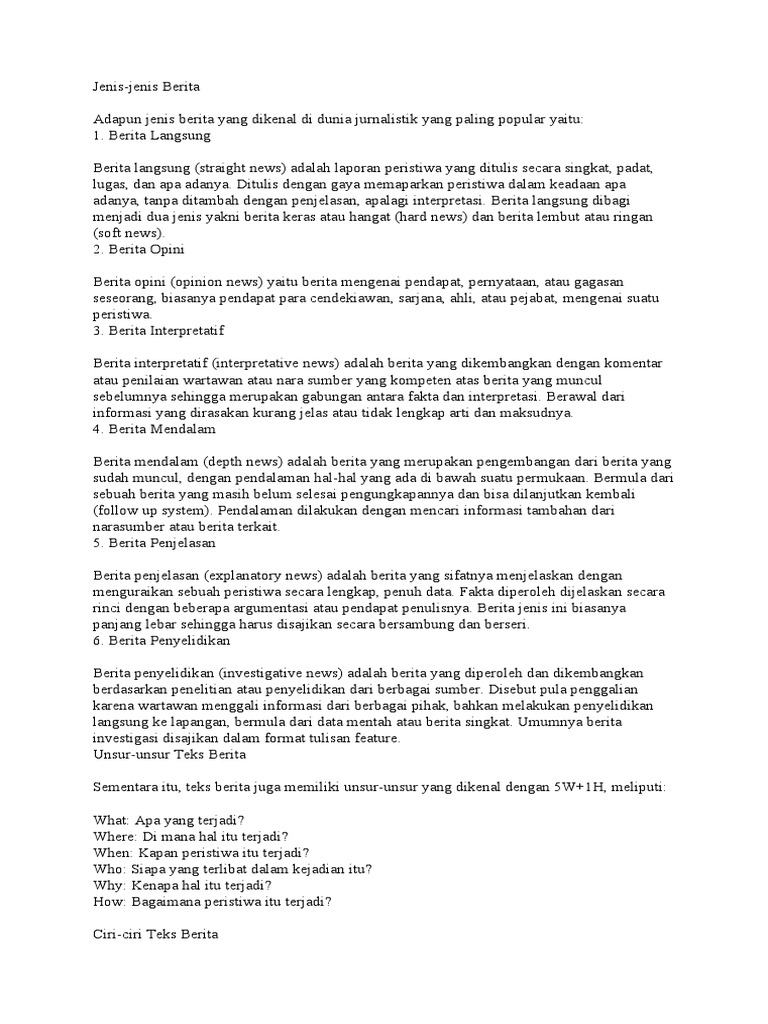 Jenis BERITA | PDF | Ilmu Sosial