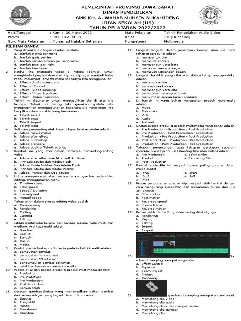 Ujian Sekolah Multimedia SMK 2023 | PDF | Teknologi & Rekayasa
