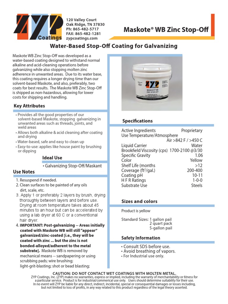 Maskote WB Zinc Stop Off Zyp02 | PDF | Paint | Coating