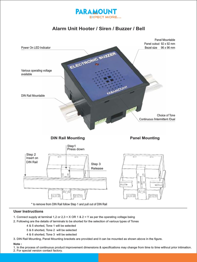 Alarm Unit Hooter / Siren / Buzzer / Bell: Panel Mounting DIN Rail ...
