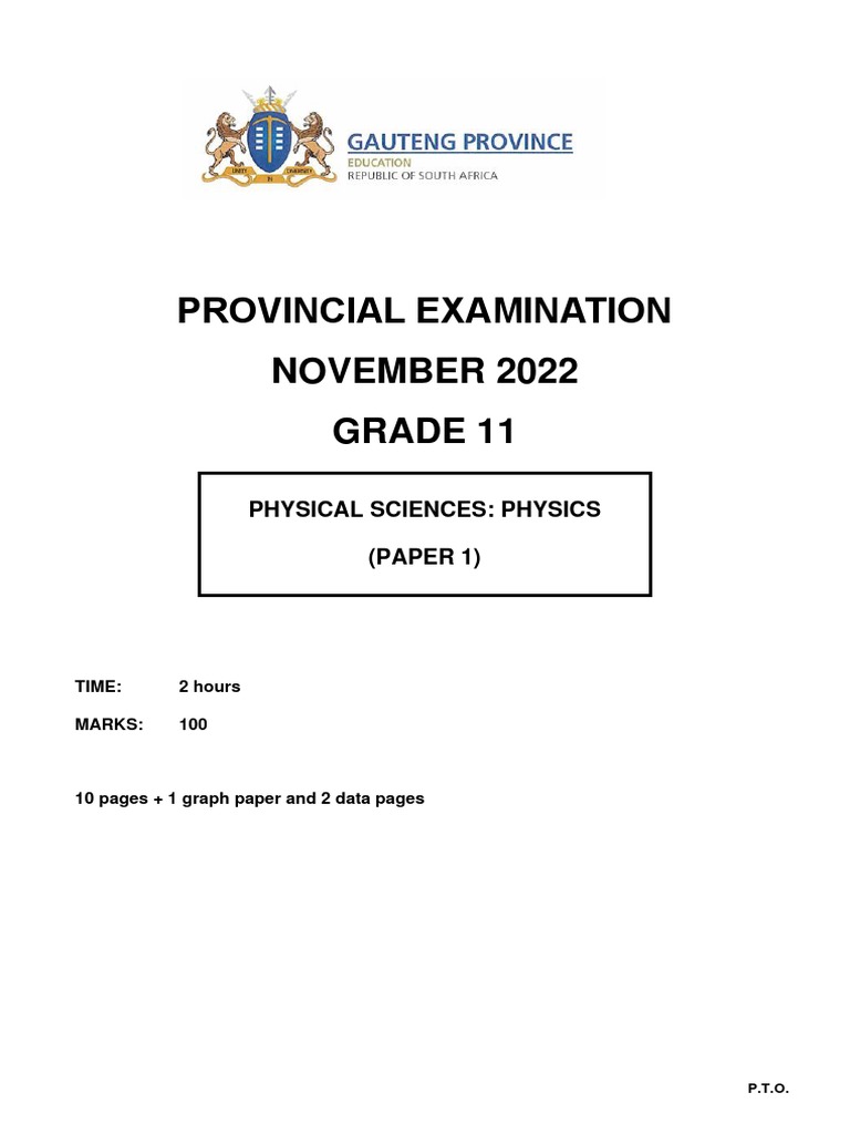 GR 11 Physical Sciences P1 (English) November 2022 Question Paper | PDF | Friction | Force