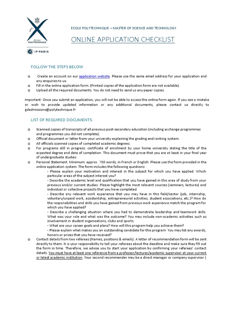 Online Application Checklist | PDF | University And College Admission ...