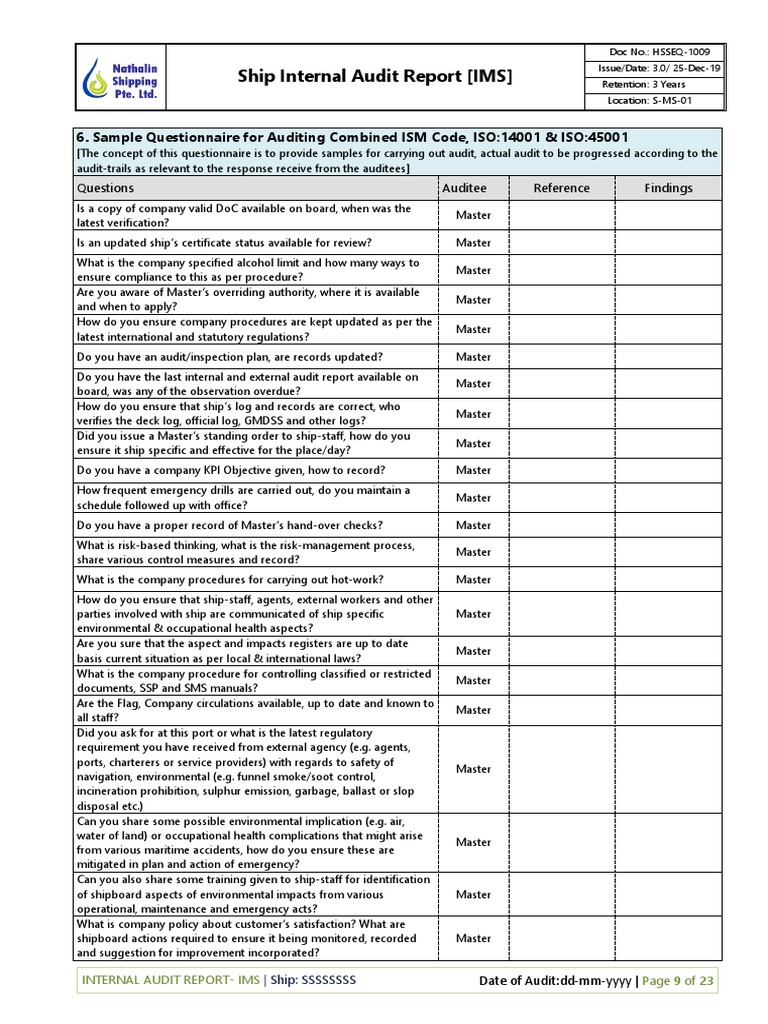 1b SampleQuestionnaires | Download Free PDF | Audit | Occupational Safety And Health