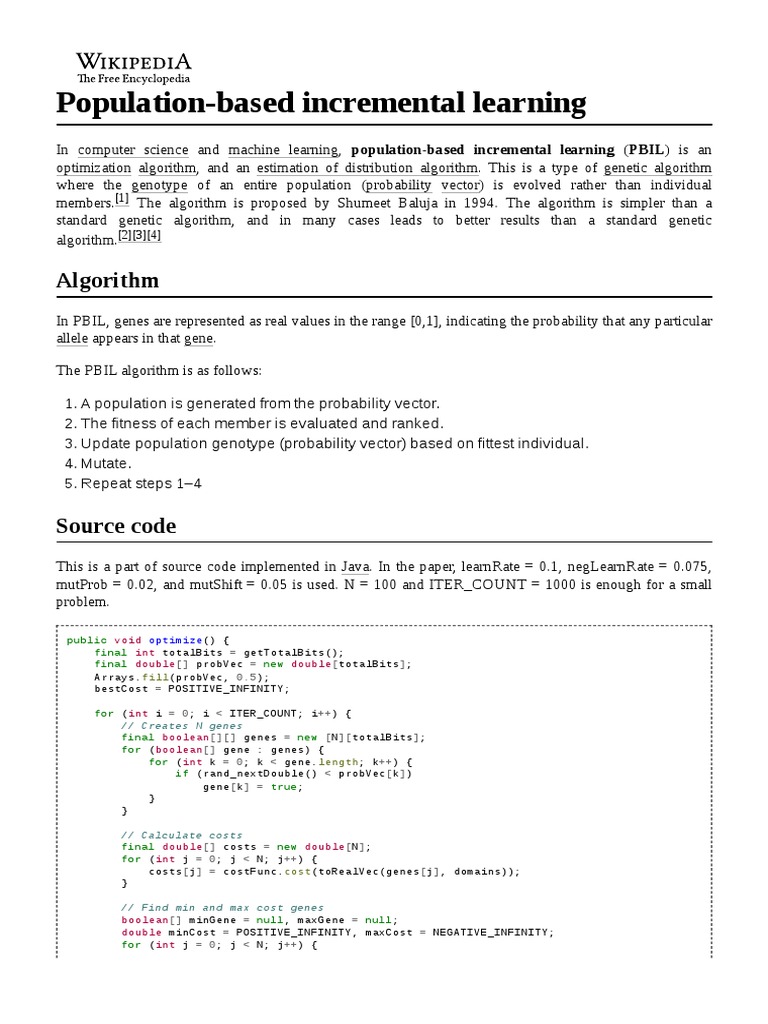 Population Based Incremental Learning Pdf Computer Programming Applied Mathematics